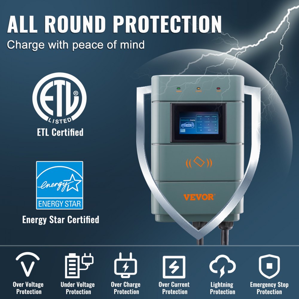 VEVOR Level 2 Electric Vehicle Charging Station, 0-48A Adjustable, 11.5 ...