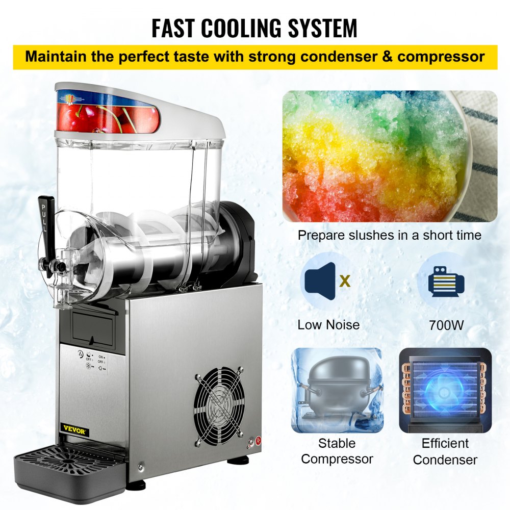 VEVOR Commercial Slushy Machine, 12L/3.2 Gallons Food-Grade PC Tank ...