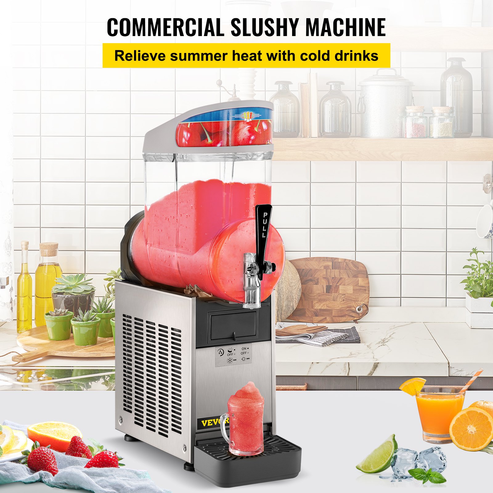 VEVOR Commercial Slushy Machine, 12L/3.2 Gallons Food-Grade PC Tank ...