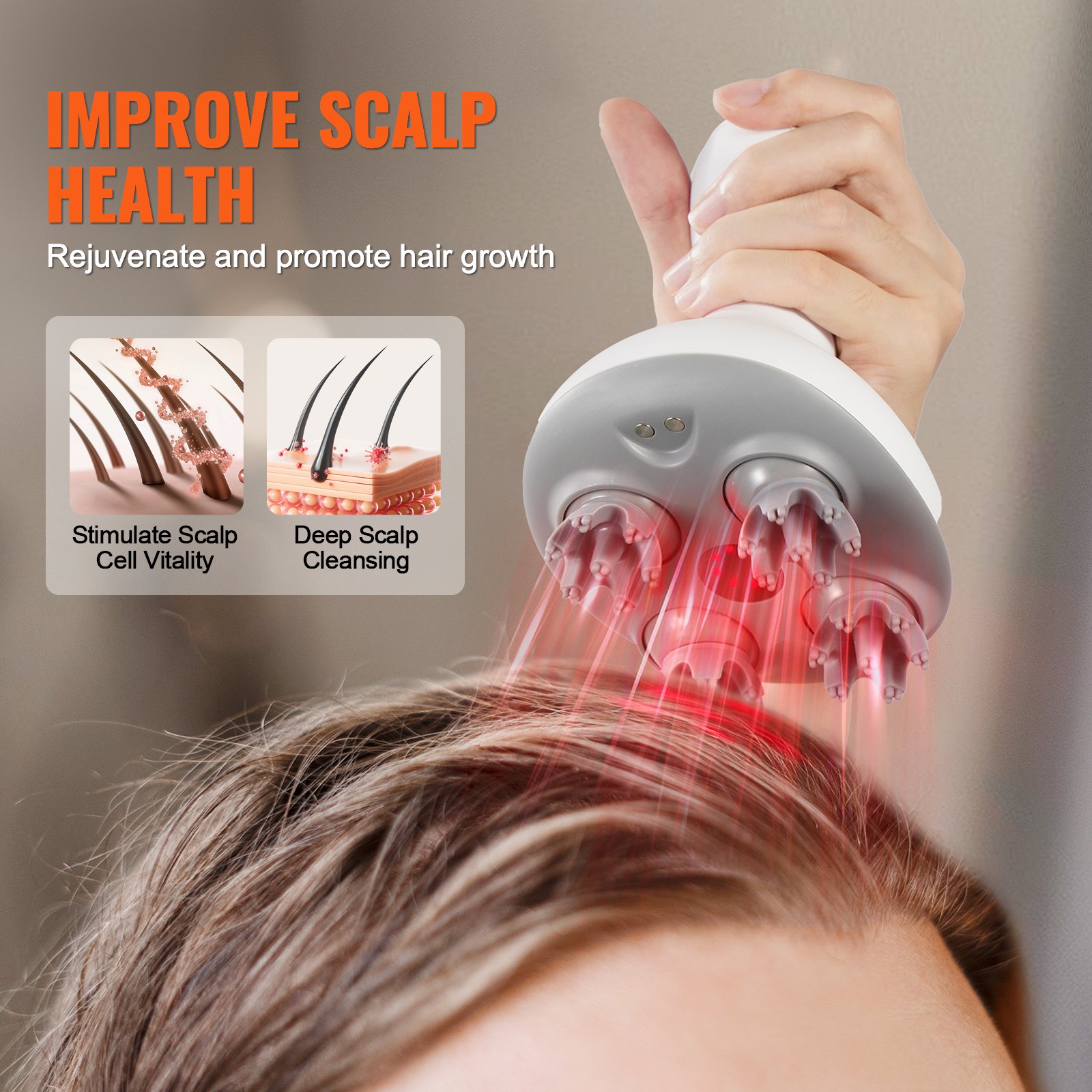VEVOR Electric Scalp Massager Rechargeable Head Massager Waterproof ...