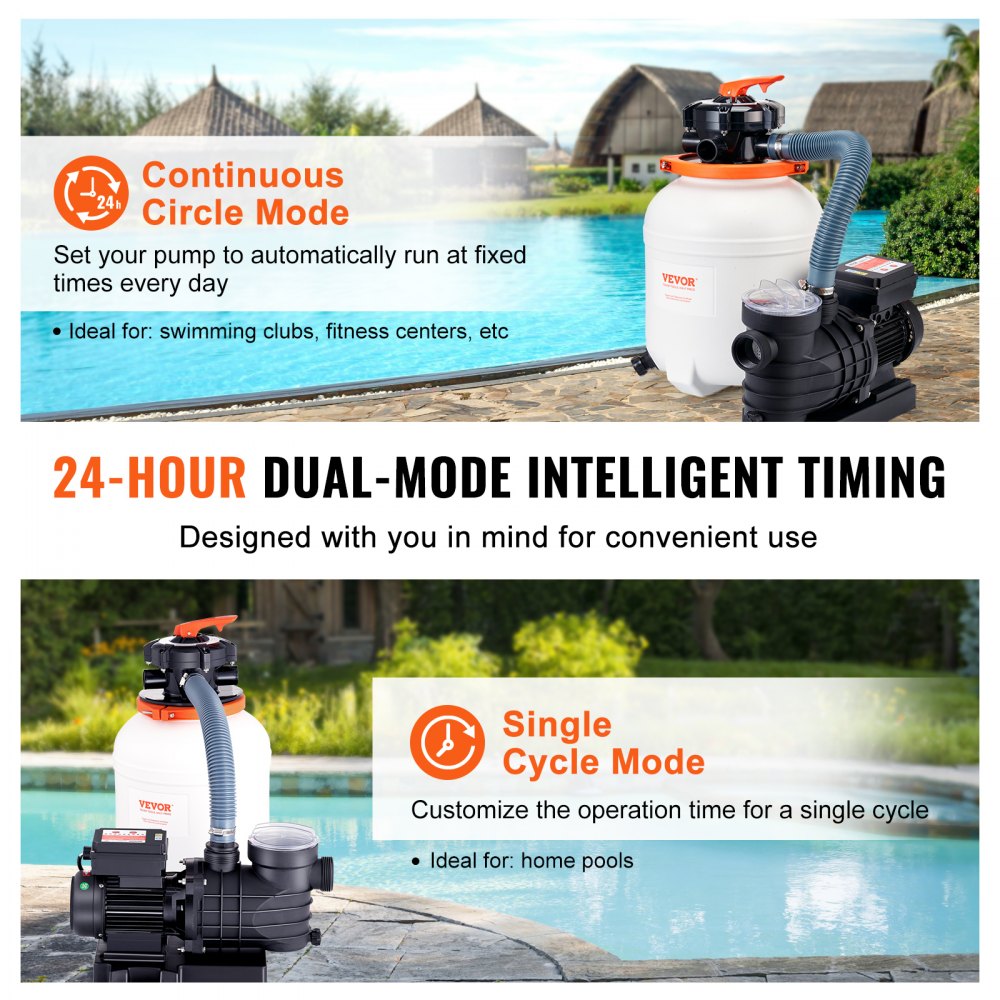VEVOR Sand Filter Pump for Above Ground Pools, 12-inch, 3000 GPH, 1/2 ...