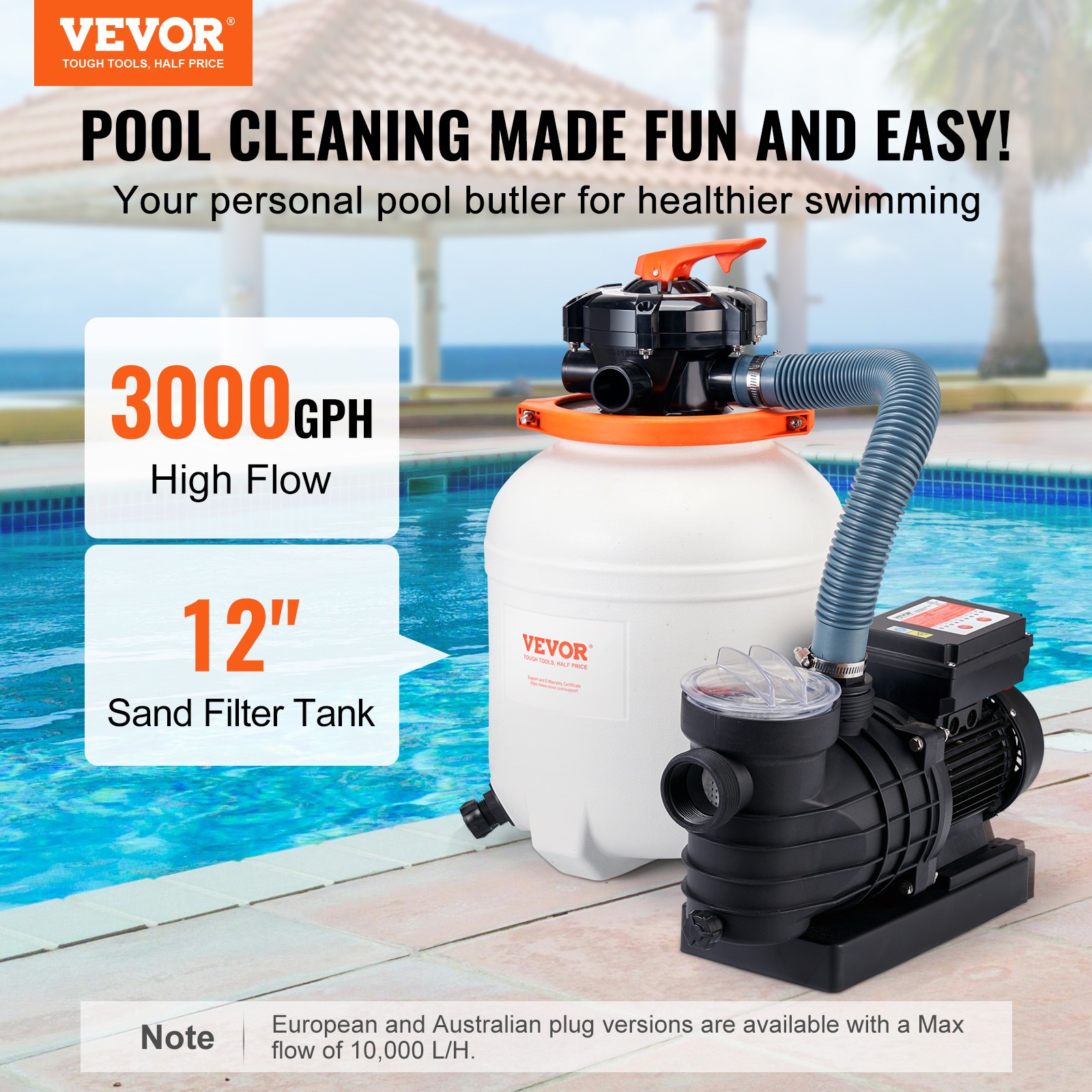 VEVOR Sand Filter Above Ground with 285W Pool Pump 10,000 L/H Flow 6 ...