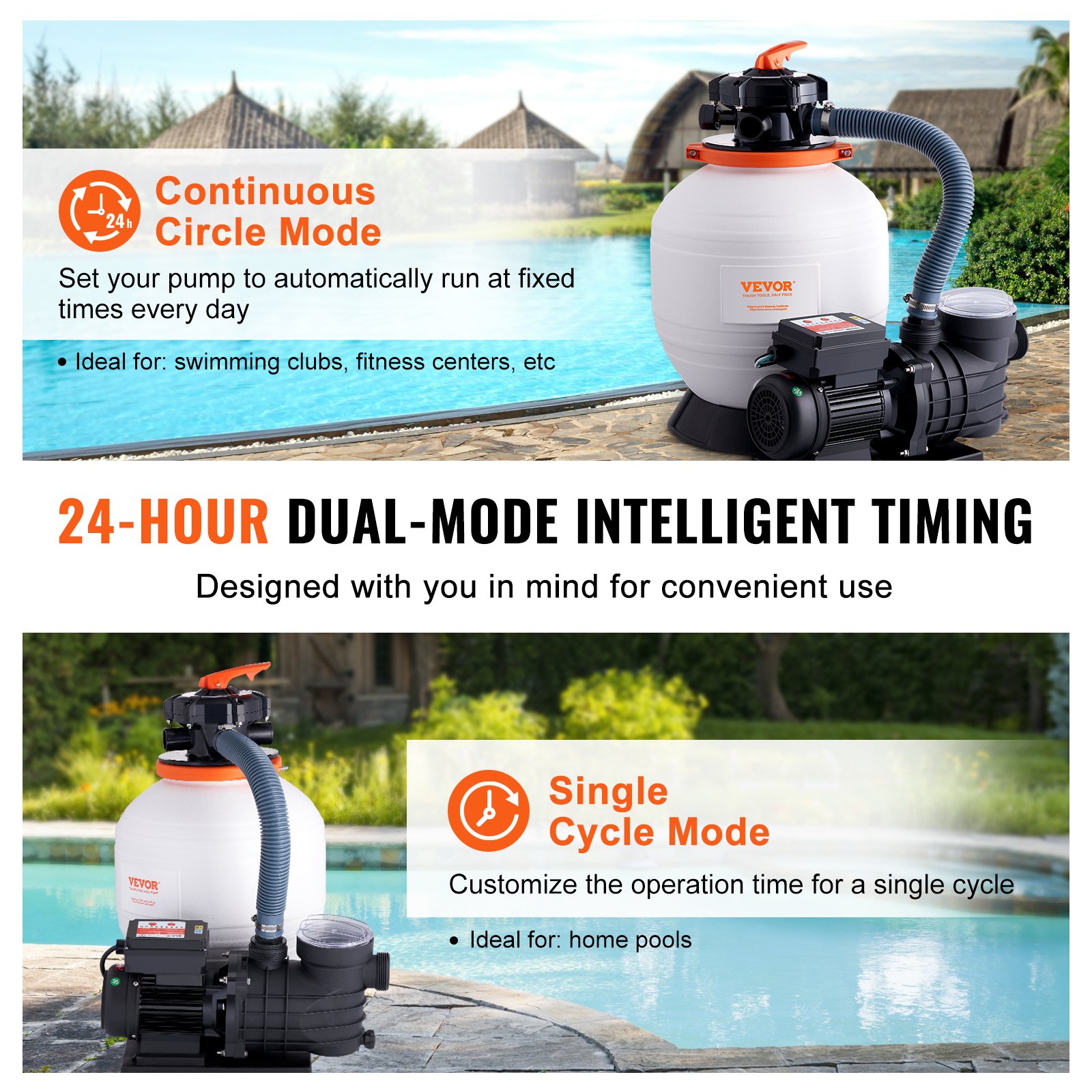 VEVOR Pool Sand Filter Pump Above Ground, 14 Inch Sand Filter Tank ...