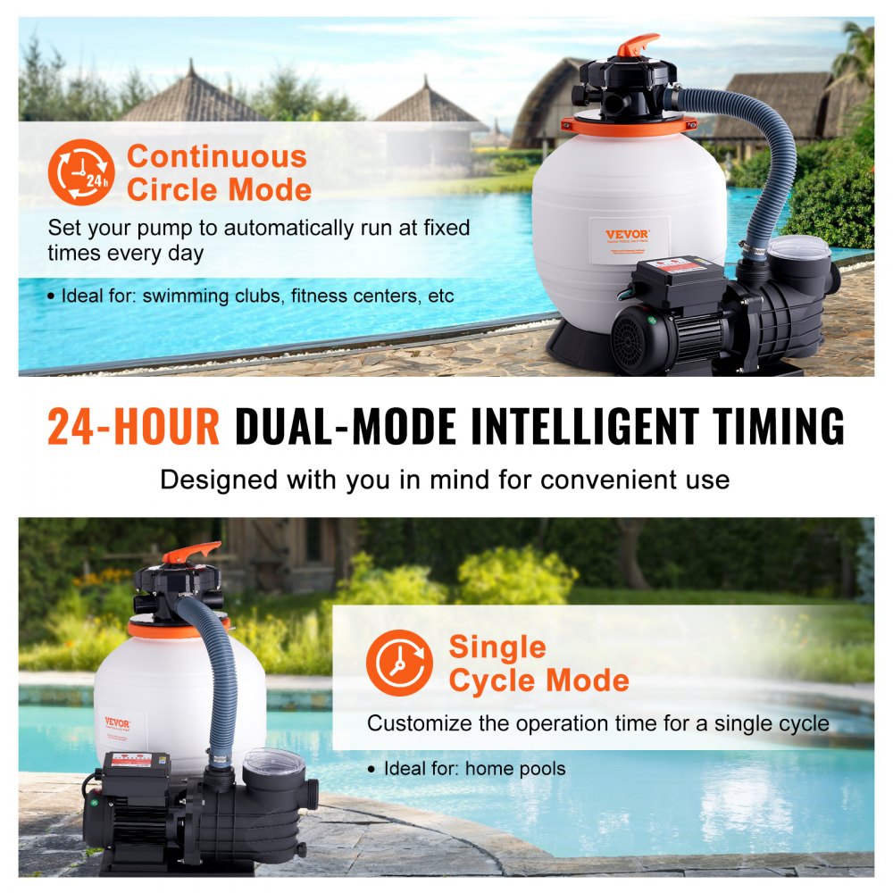 VEVOR Sand Filter Above Ground with 450W Pool Pump 13,000 L/H Flow 6 ...