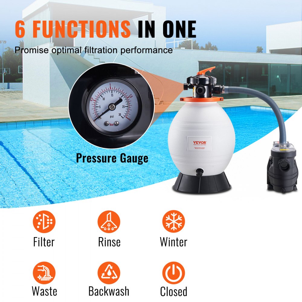 VEVOR Sand Filter Pump for Above Ground Pools, 16-inch, 3500 GPH, 1 HP ...