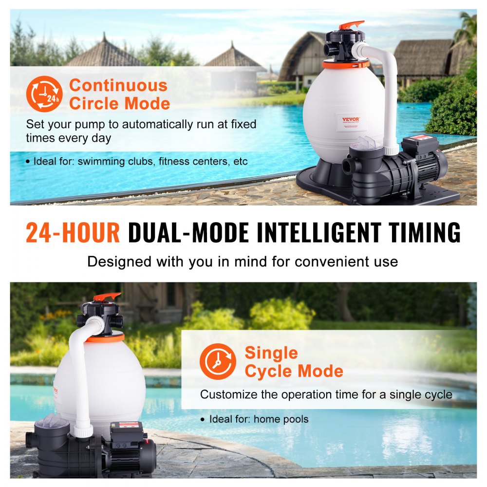 VEVOR Sand Filter Above Ground with 850W Pool Pump 18,000 L/H Flow 6 ...