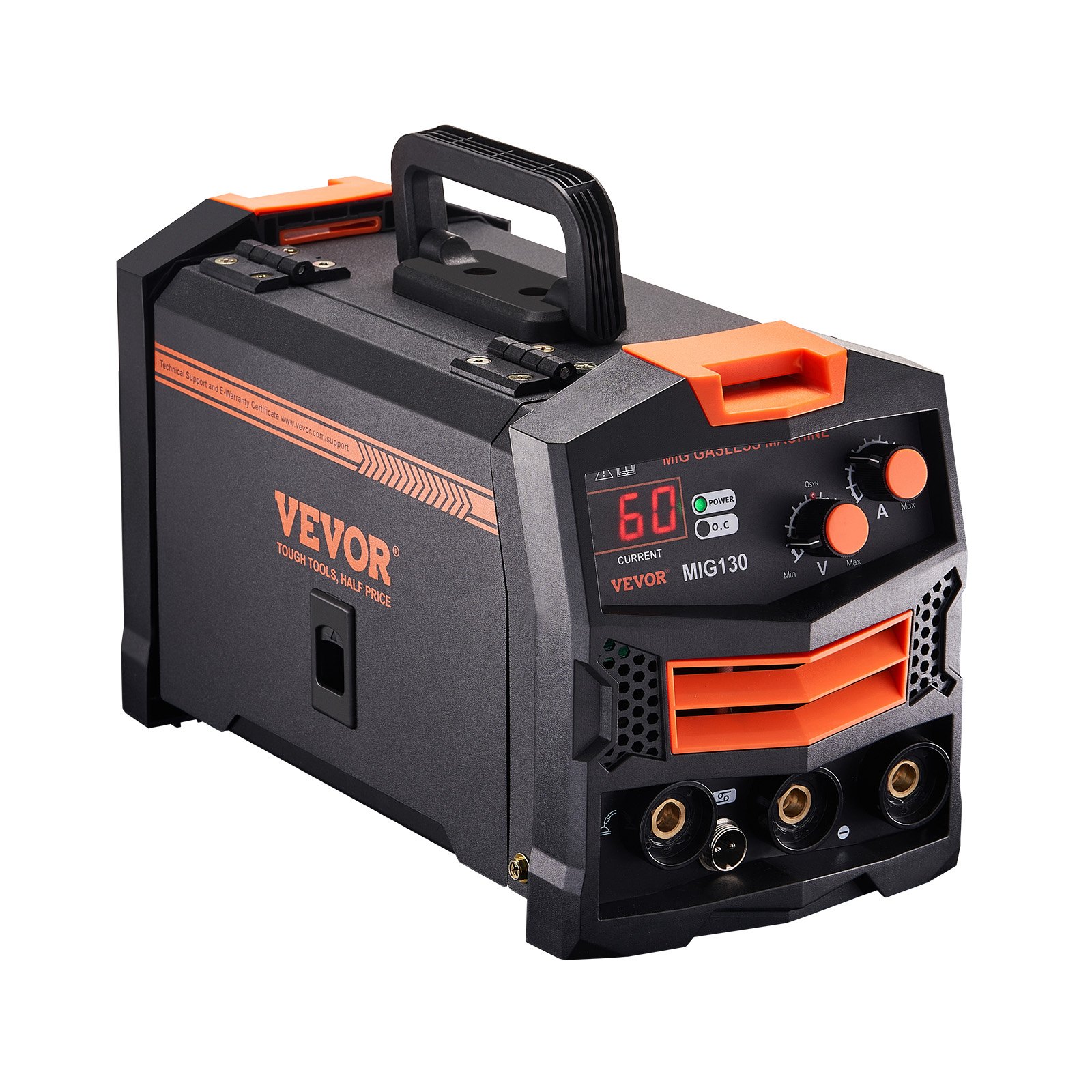VEVOR MIG Welder, 130Amp Synergic Mig Welding Machine, Gasless Flux ...