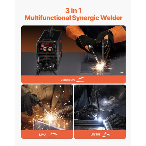 VEVOR MIG Welder 130Amp Mig Welding Machine 3-in-1 Flux Core MIG/Stick ...