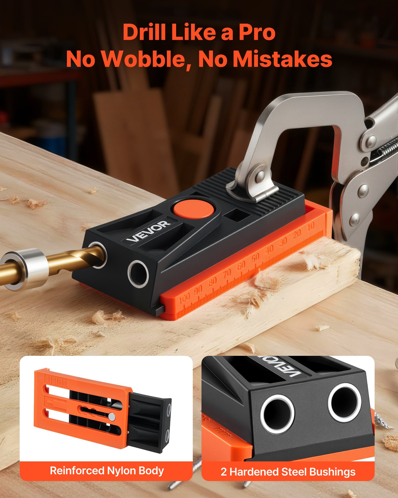 VEVOR Pocket Hole Jig Kit, 12.7 to 38.1 mm Adjustable, Mini Jig Pocket ...