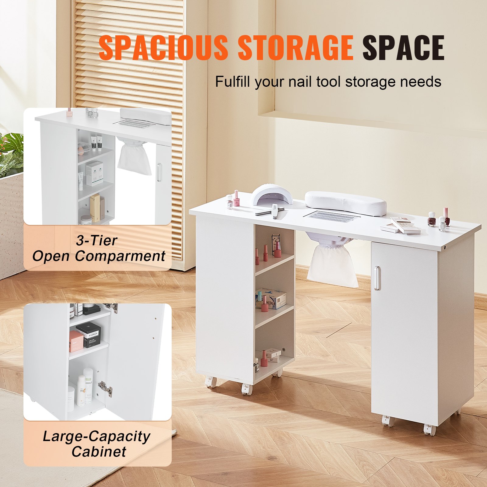 VEVOR Manicure Table, Nail Table Station with Electric Dust Collector ...