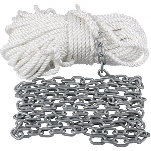 VEVOR Anchor Rode and Chain, 15' x 5/16" Boat Anchor Chain, 1/2" x 200 ...