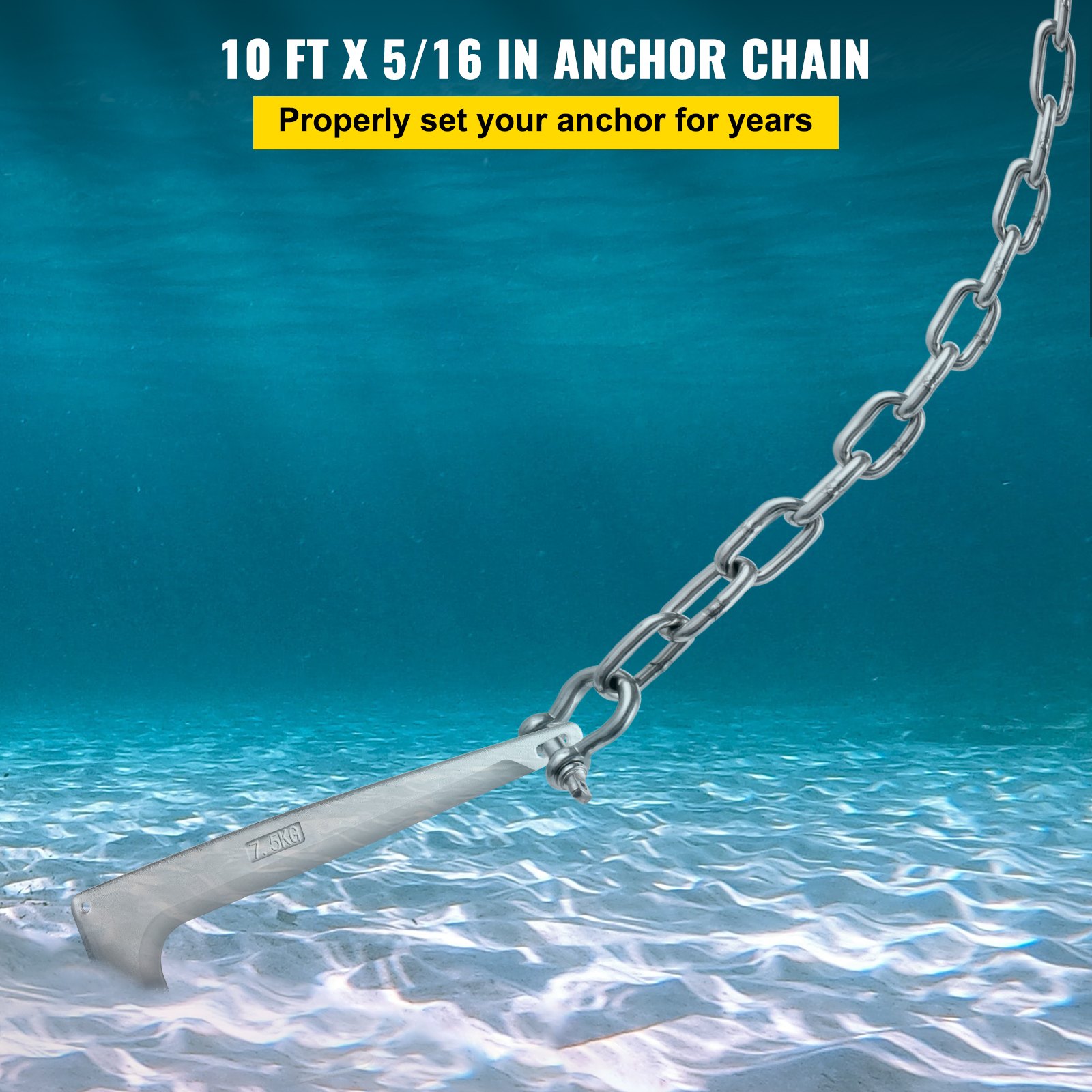 VEVOR Anchor Chain, 10 ft x 5/16 in 316 Stainless Steel Chain, 3/8 ...