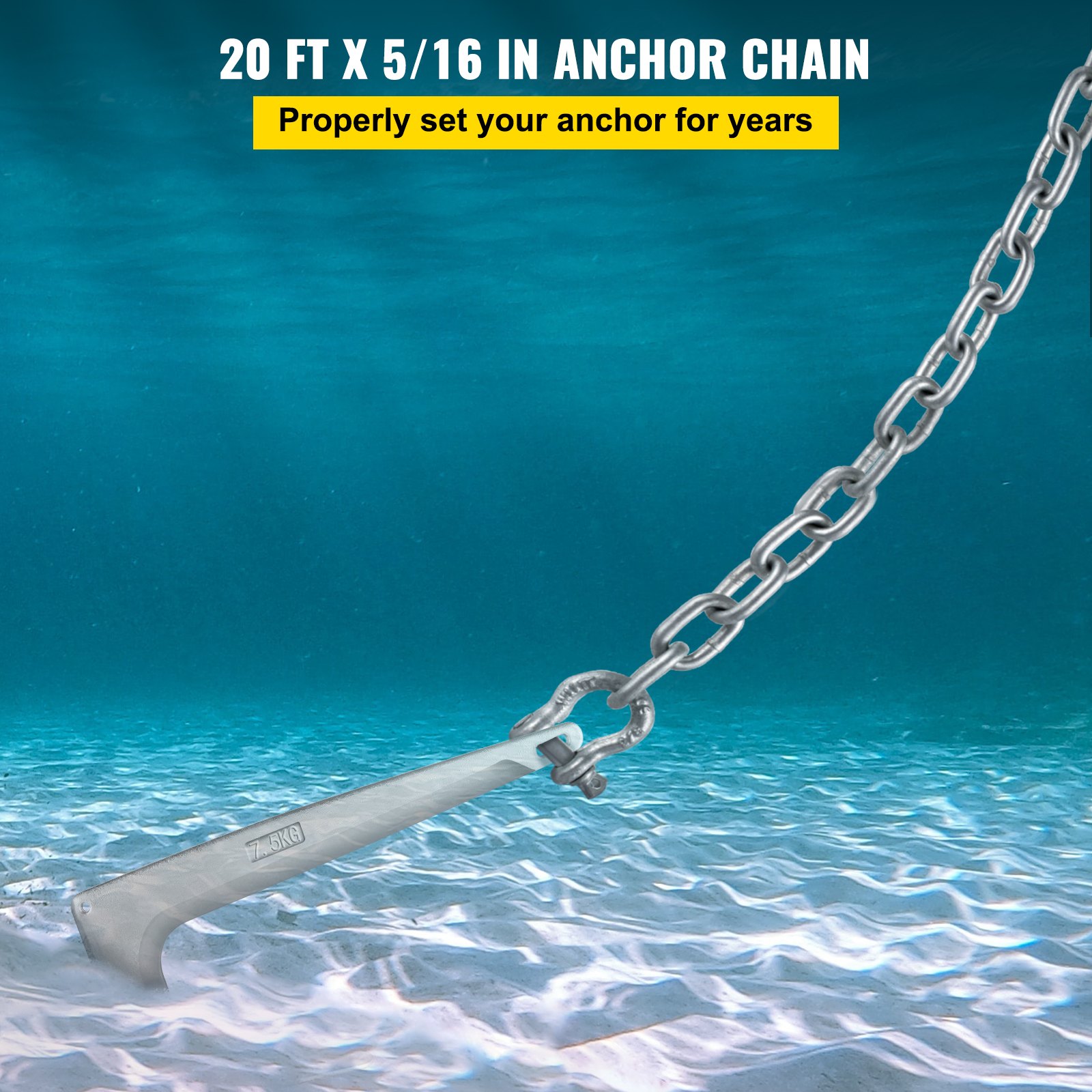 VEVOR Anchor Chain, 20' x 5/16" Galvanized Steel Chain, 3/8" Anchor ...