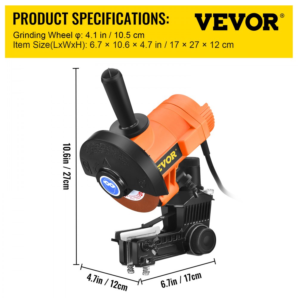 VEVOR Chain Grinder, 110V 85W Chainsaw Grinder, Multi-Angle Adjustable ...