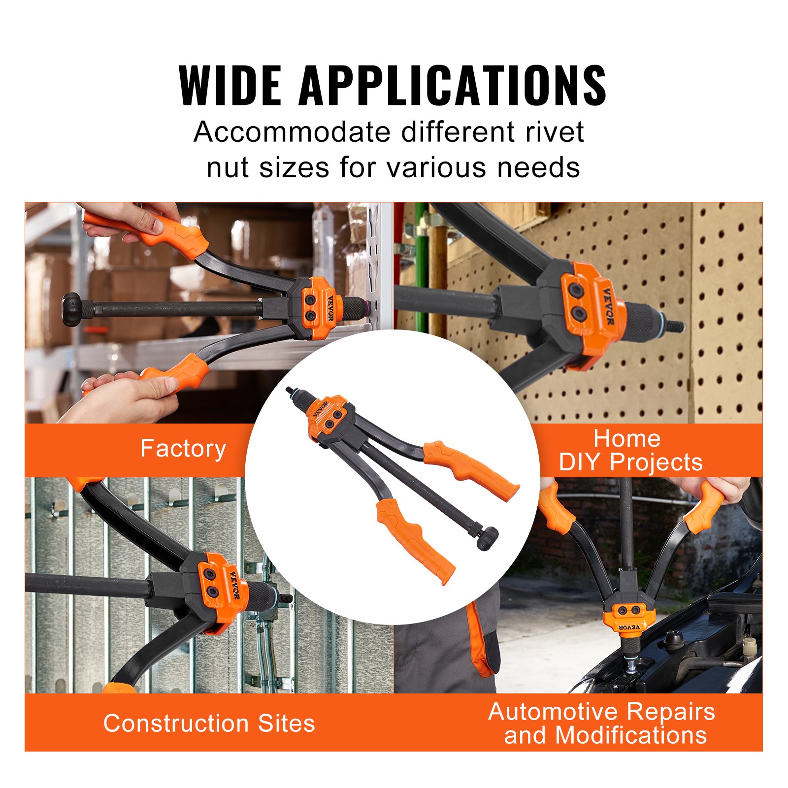 VEVOR Rivet Nut Tool, 14” Rivnut Tool Kit with 7 PCS Metric and SAE Mandrels, 70 PCS Assorted ...