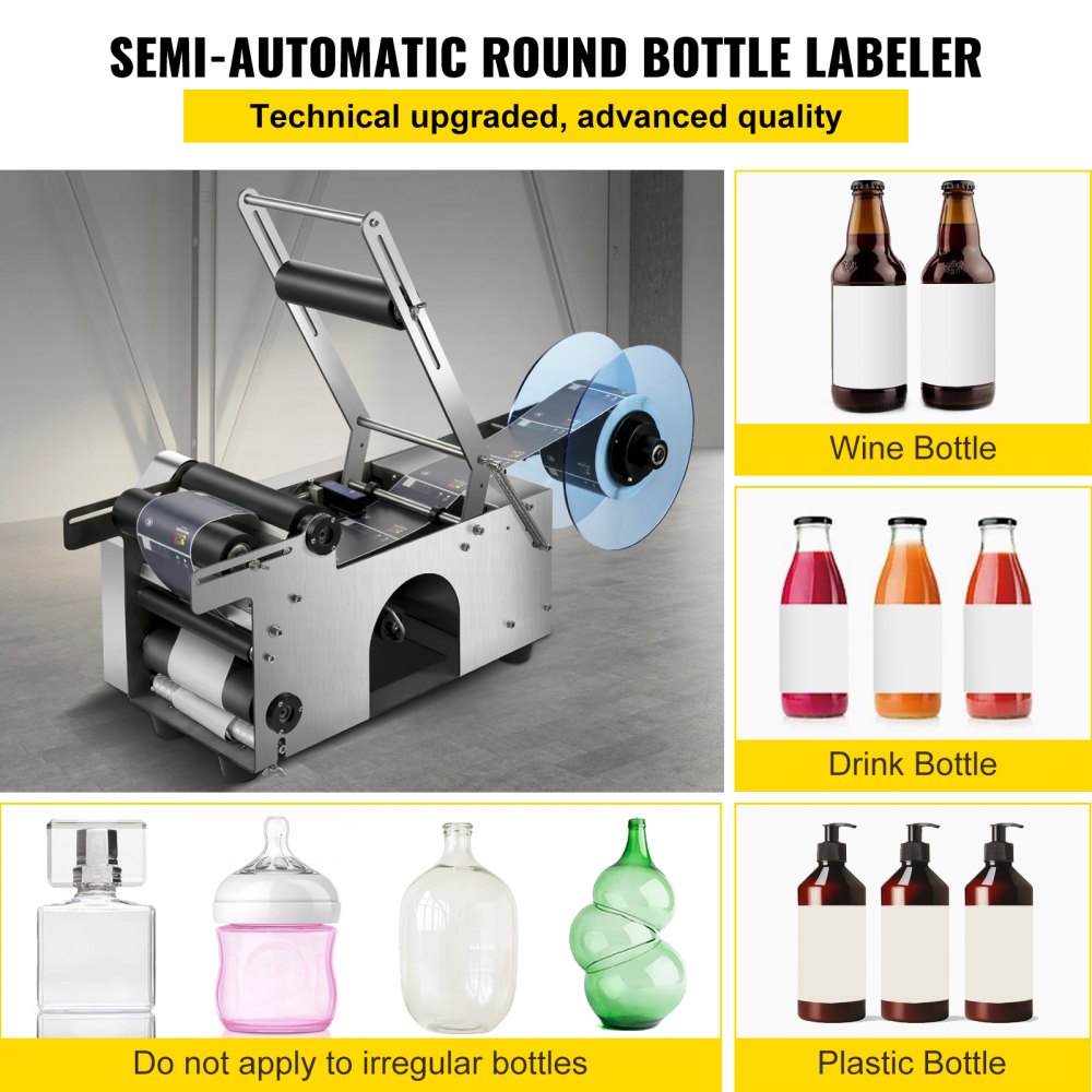 VEVOR VEVOR MT-50 Semi-automatic Round Bottle Labeling Machine ...