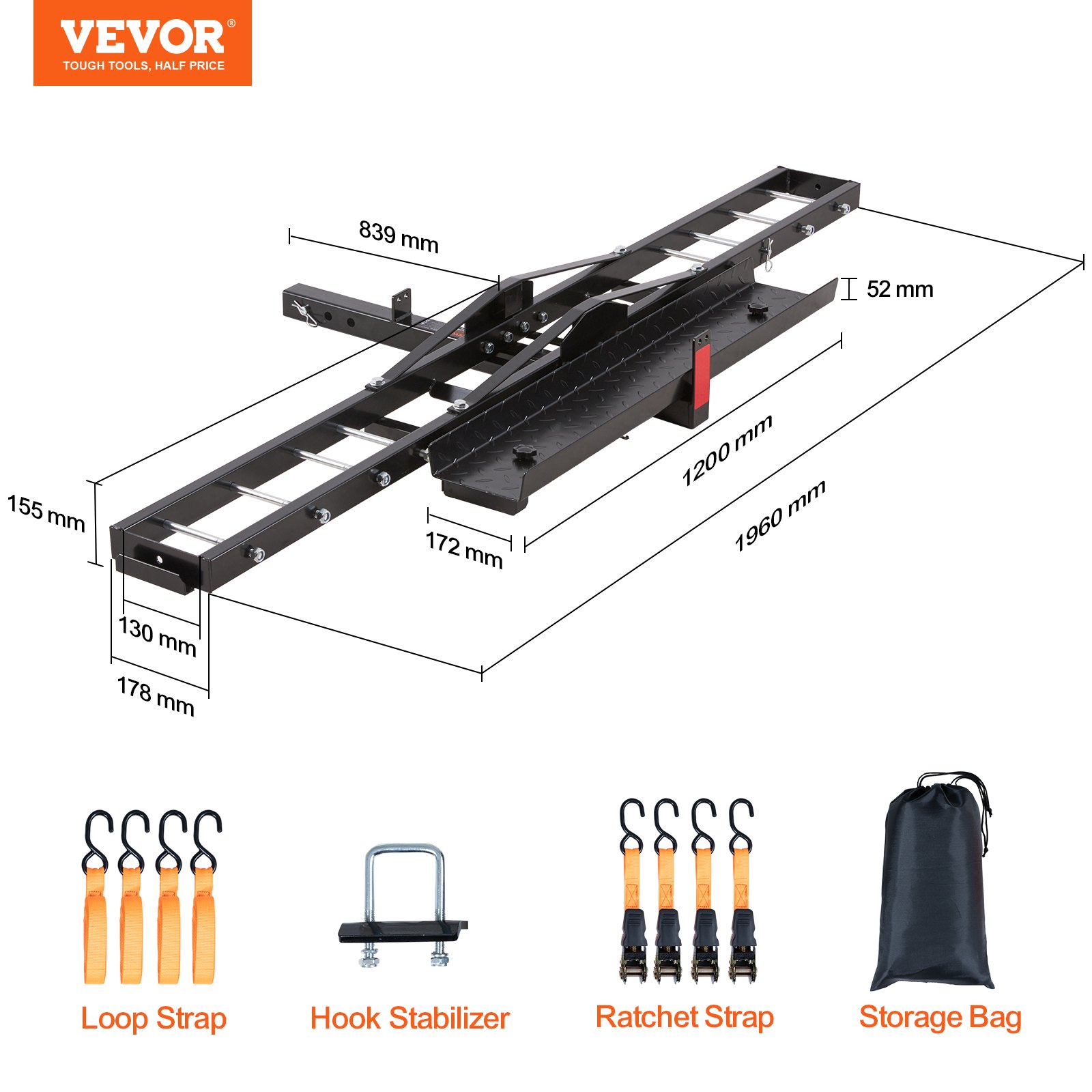 VEVOR Motorcycle Carrier, 600 LBS Steel Motorcycle Carrier Hitch Mount ...