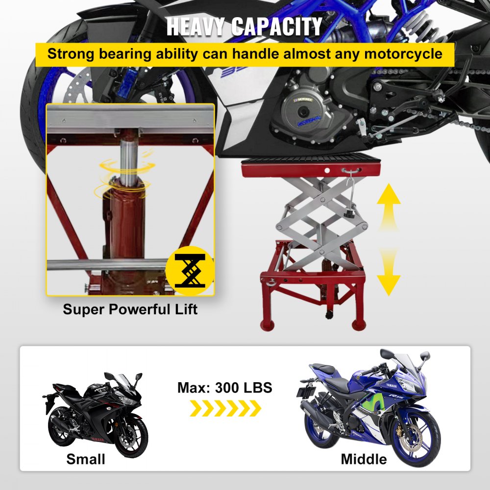 VEVOR Motorcycle Jack, Hydraulic Motorcycle Scissor Jack with 300LBS ...