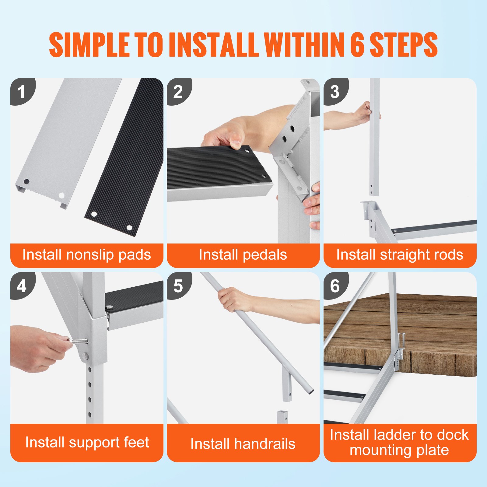 VEVOR Dock Ladder, 30''-38'' Adjustable Height, 500 lbs Load Capacity ...