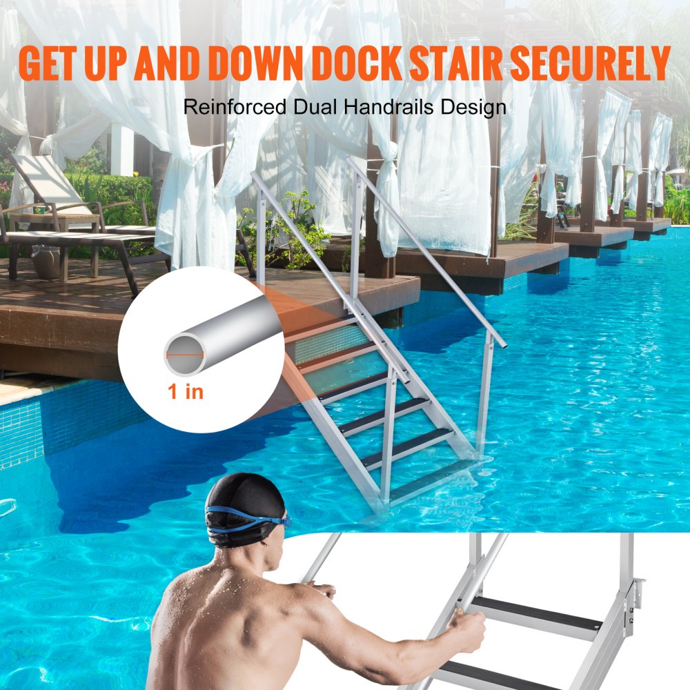 VEVOR Dock Ladder, 43''-51'' Adjustable Height, 500 lbs Load Capacity ...