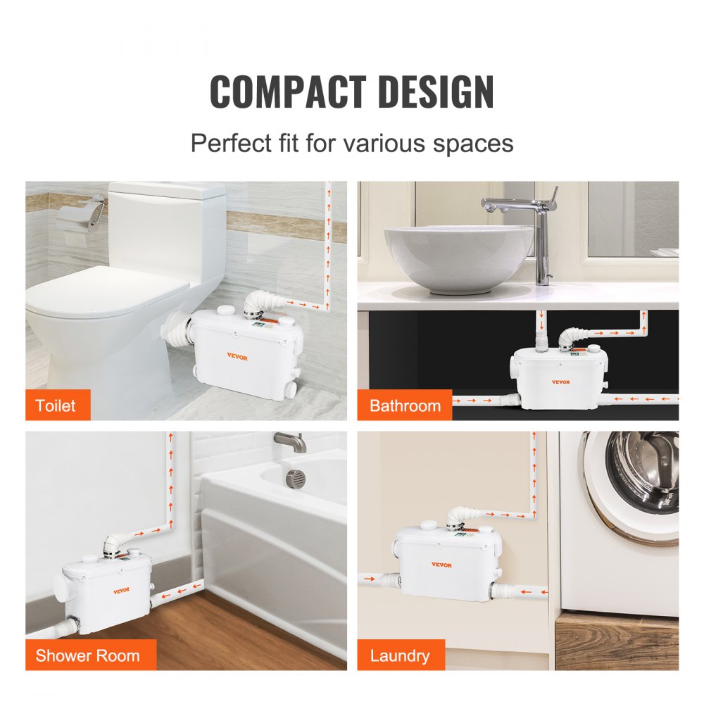 VEVOR VEVOR Macerator Pump, 500W, 6600 L/h Flow, 26.2 ft/8 m Head, Macerator Sewerage Sump Pump ...