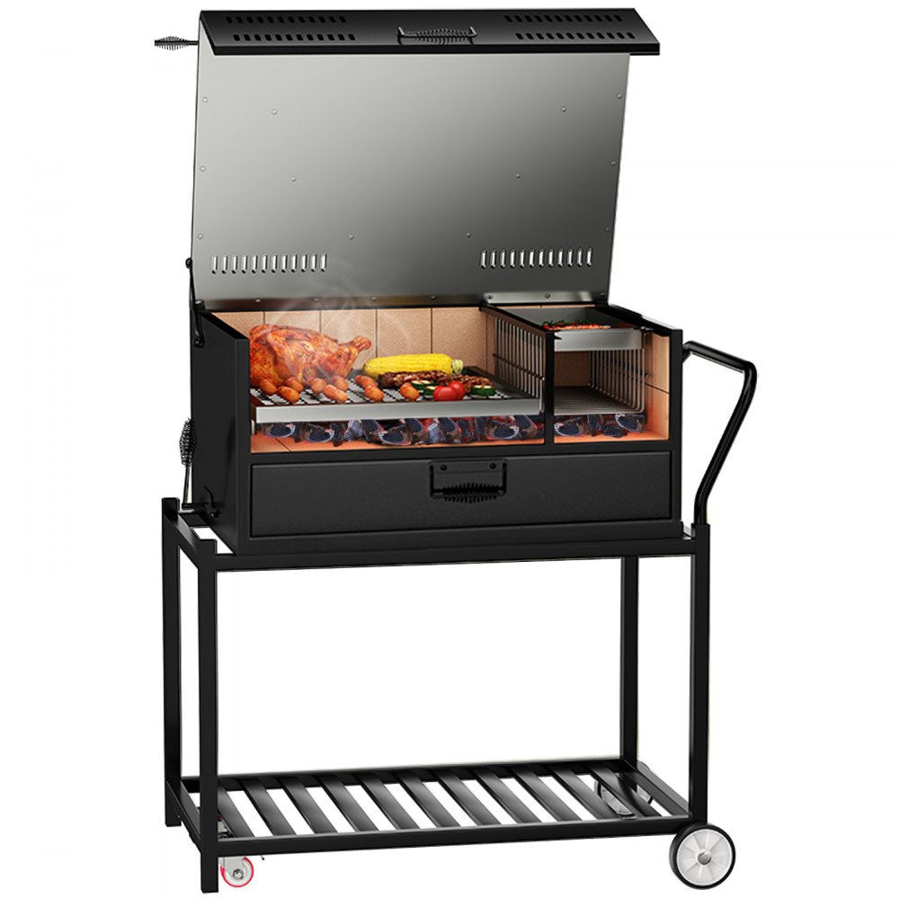 VEVOR 40" Charcoal Grill W/ Adjustable Charcoal Grate and Heavy Duty Outdoor Mobile BBQ Smoker ...