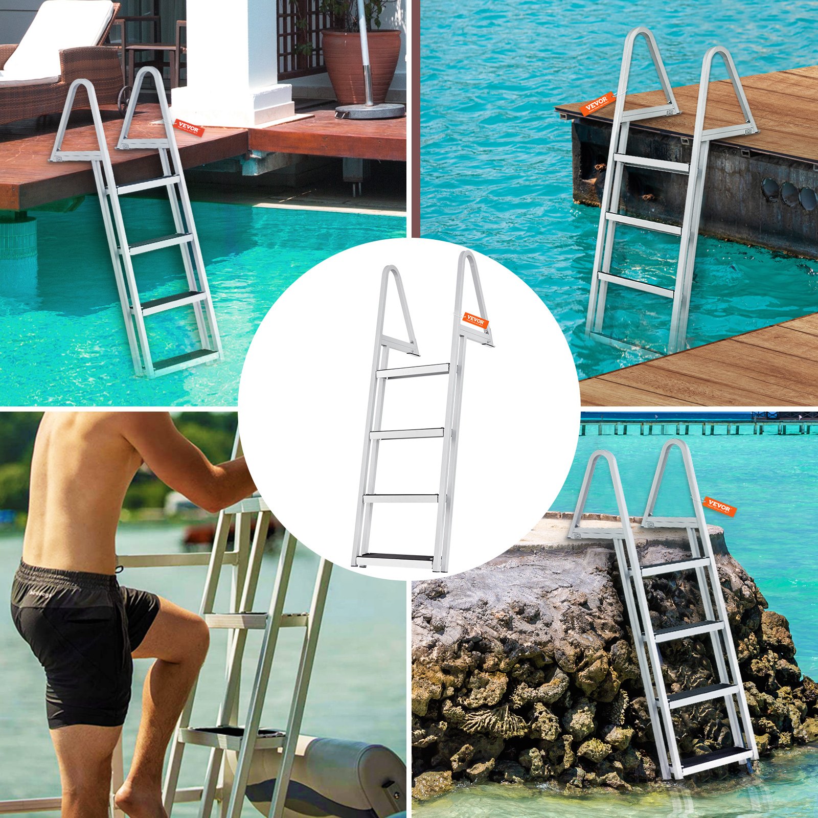 VEVOR Dock Ladder, Removable 4 Steps, 350 lbs Load Capacity, Aluminum ...