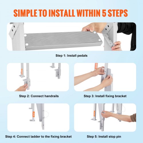 VEVOR Dock Ladder Flip Up 4 Steps, 350lbs Load Capacity, Aluminum ...