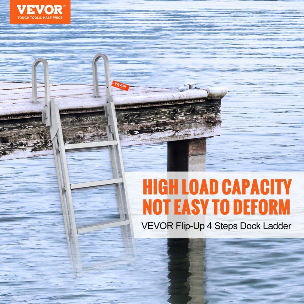 VEVOR Dock Ladder Flip Up 4 Steps, 159 kg Load Capacity, Aluminum ...