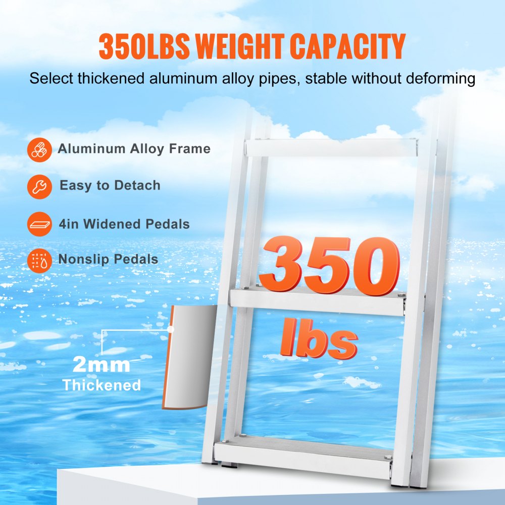 VEVOR Dock Ladder Flip Up 4 Steps, 350lbs Load Capacity, Aluminum ...