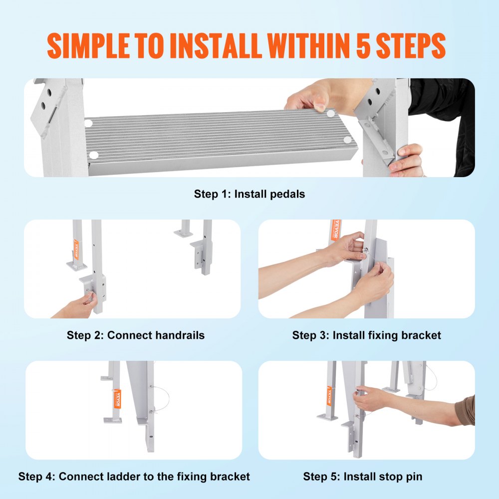 VEVOR Dock Ladder Flip Up 5 Steps, 350lbs Load Capacity, Aluminum ...