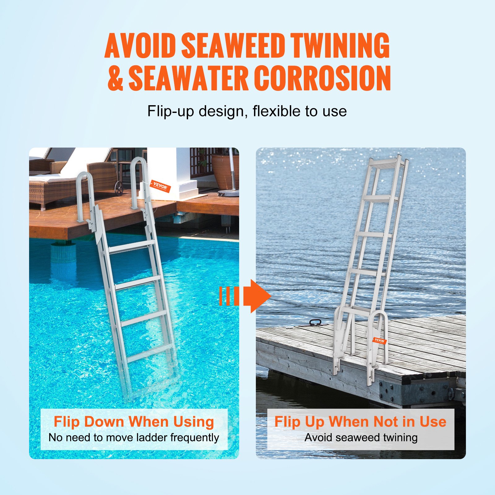 VEVOR Dock Ladder Flip Up 5 Steps, 350lbs Load Capacity, Aluminum ...