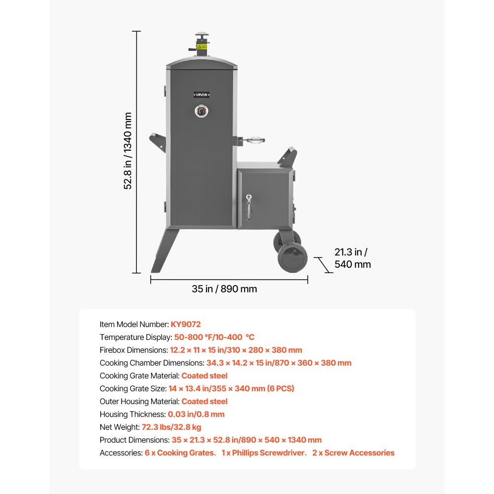 VEVOR Charcoal Barbecue Smoker Grill with Offset Firebox