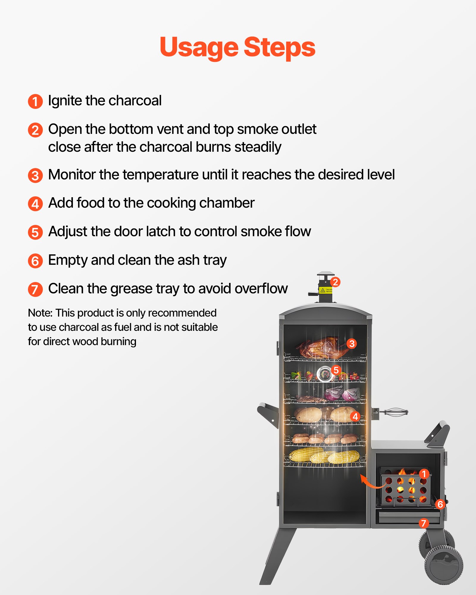 VEVOR Charcoal Barbecue Smoker Grill with Offset Firebox