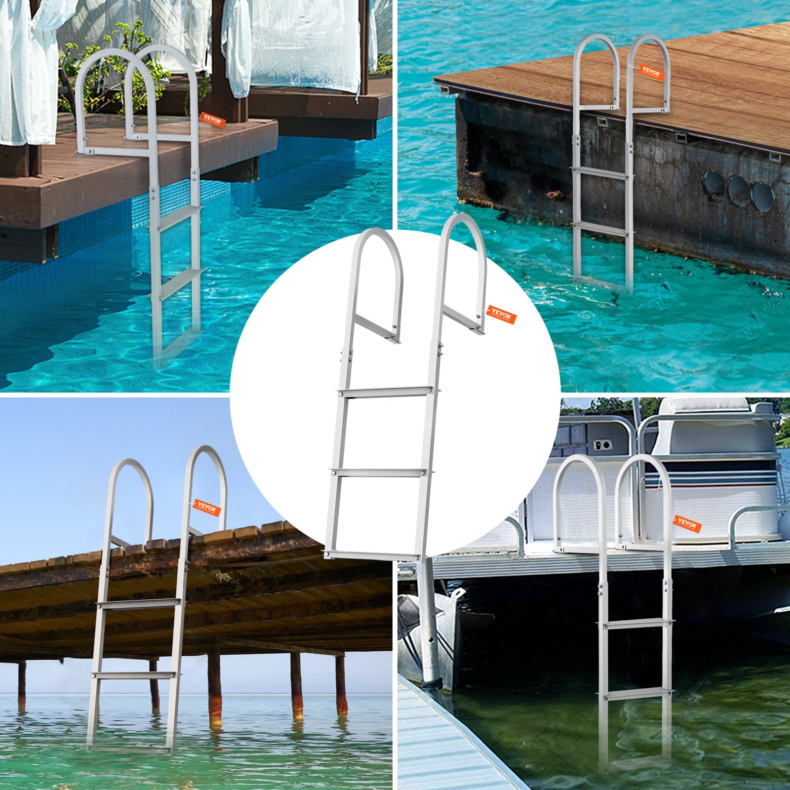 VEVOR Dock Ladder, Removable 3 Steps, 500 lbs Load Capacity, Aluminum ...