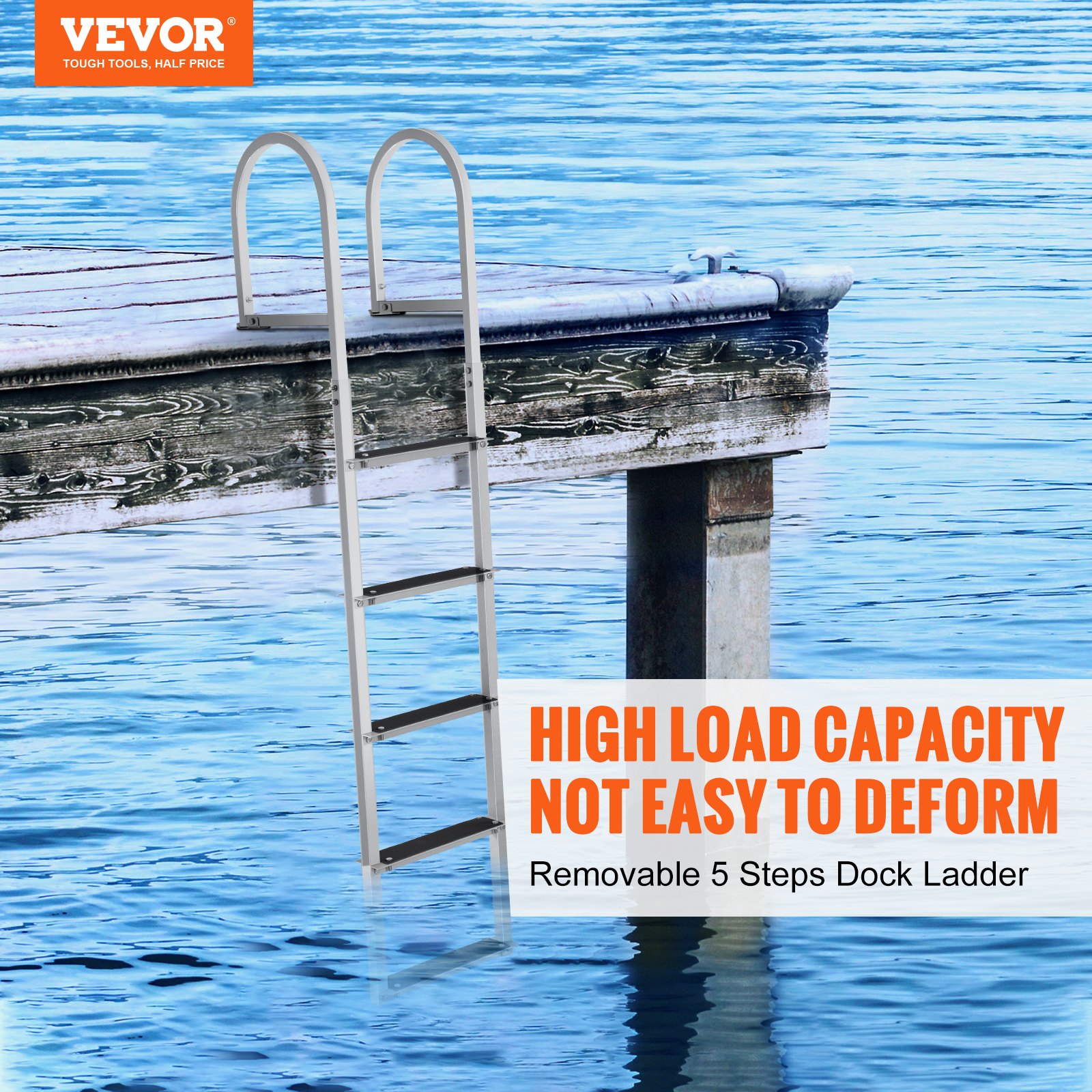 VEVOR Dock Ladder, Removable 5 Steps, 500 lbs Load Capacity, Aluminum ...