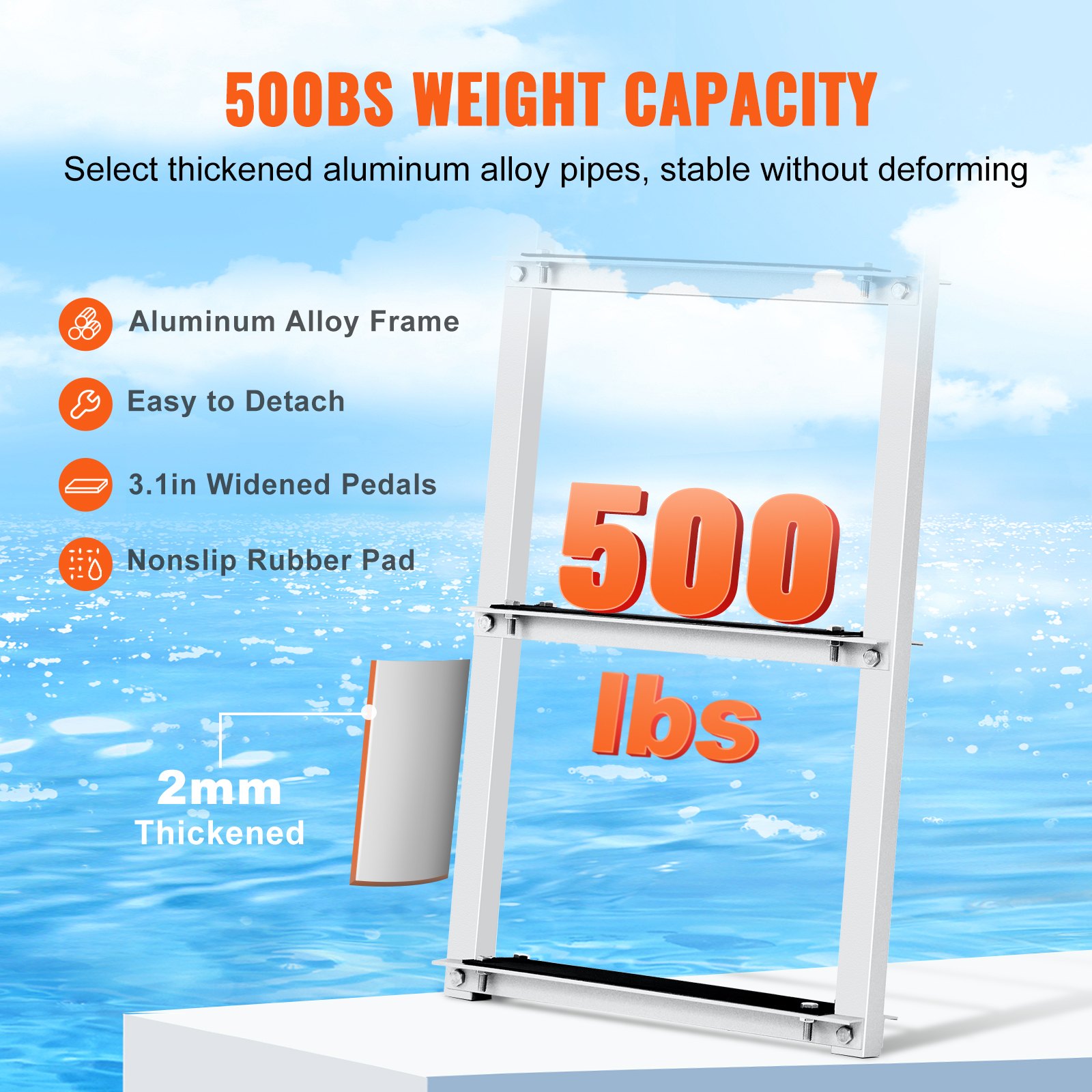 VEVOR Dock Ladder, Removable 5 Steps, 500 lbs Load Capacity, Aluminum ...