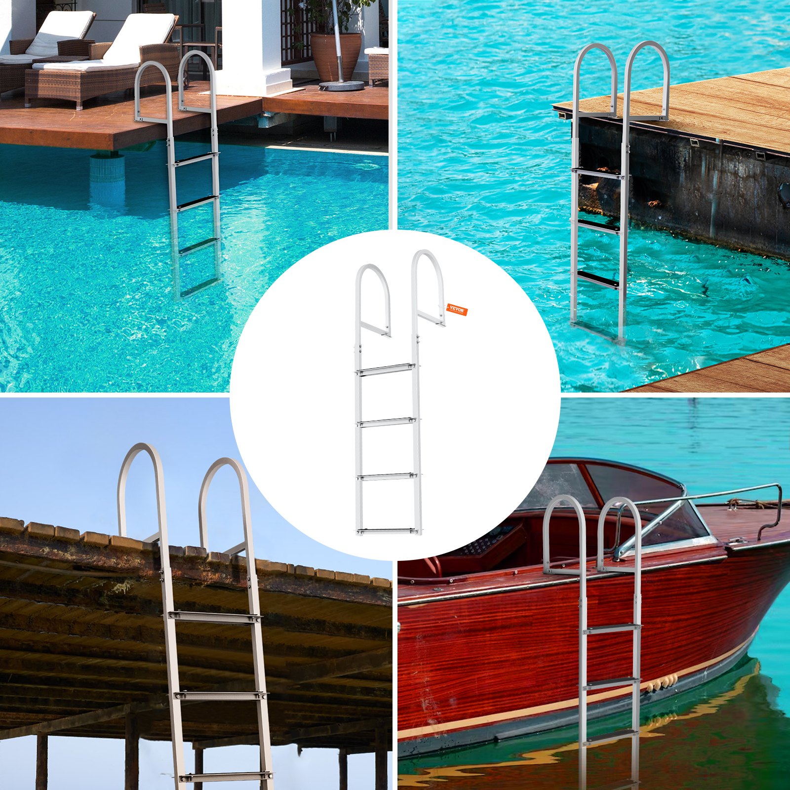 VEVOR Dock Ladder, Removable 4 Steps, 500 lbs Load Capacity, Aluminum ...