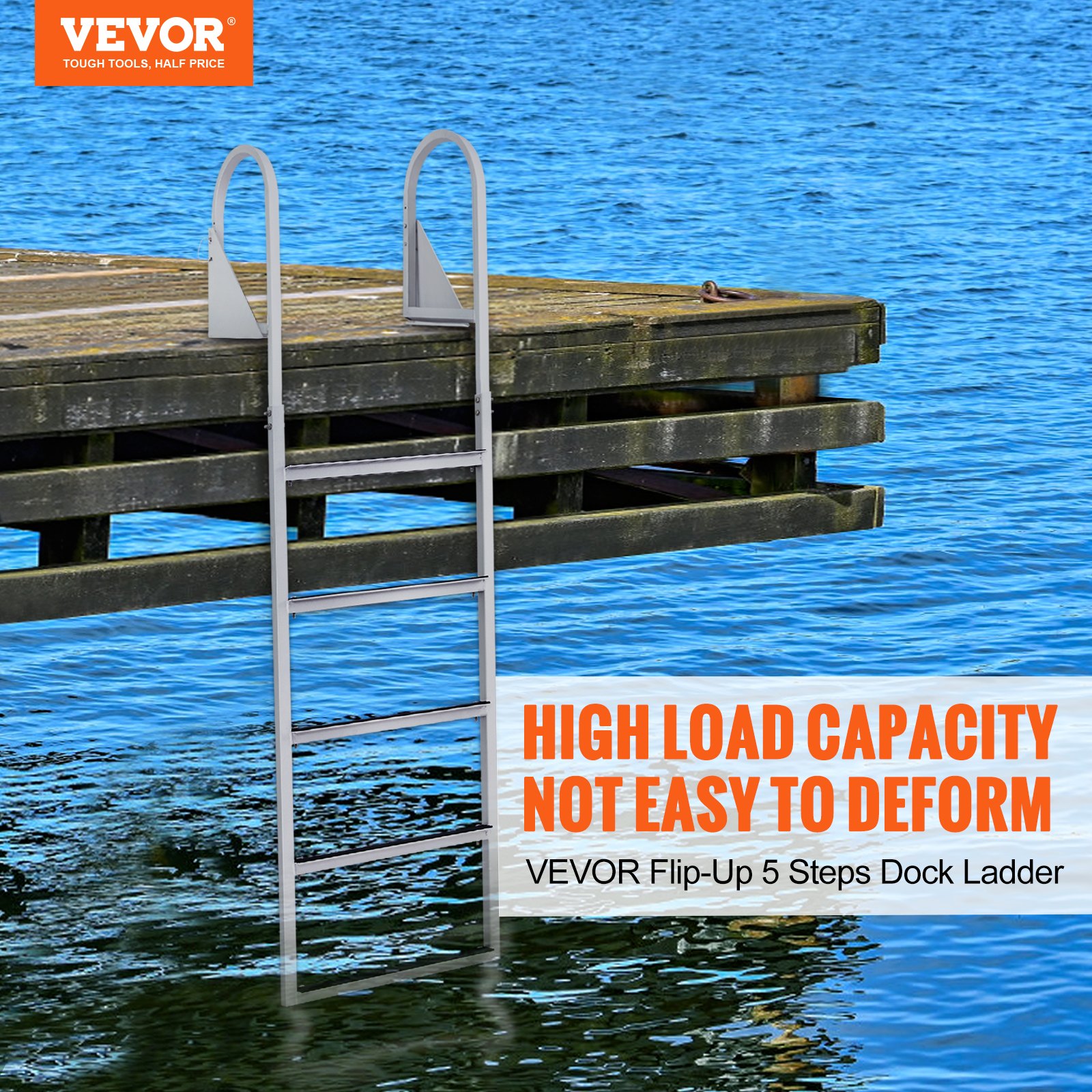 VEVOR Dock Ladder, Flip-Up 5 Steps, 350 lbs Load Capacity, Aluminum ...