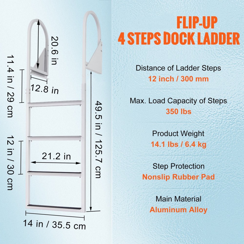 VEVOR Dock Ladder, Flip-Up 4 Steps, 350 lbs Load Capacity, Aluminum ...