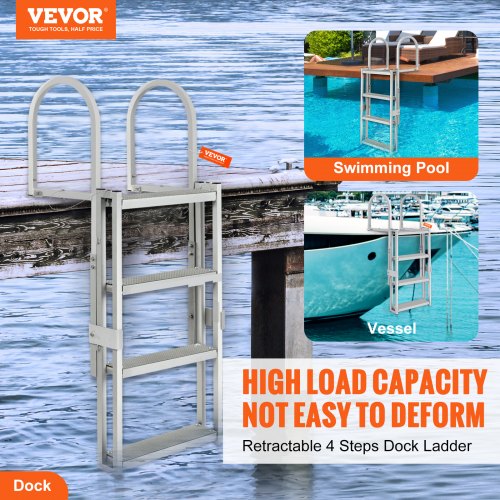 VEVOR Dock Ladder, Retractable 4 Steps, 350 lbs Load Capacity, Aluminum ...