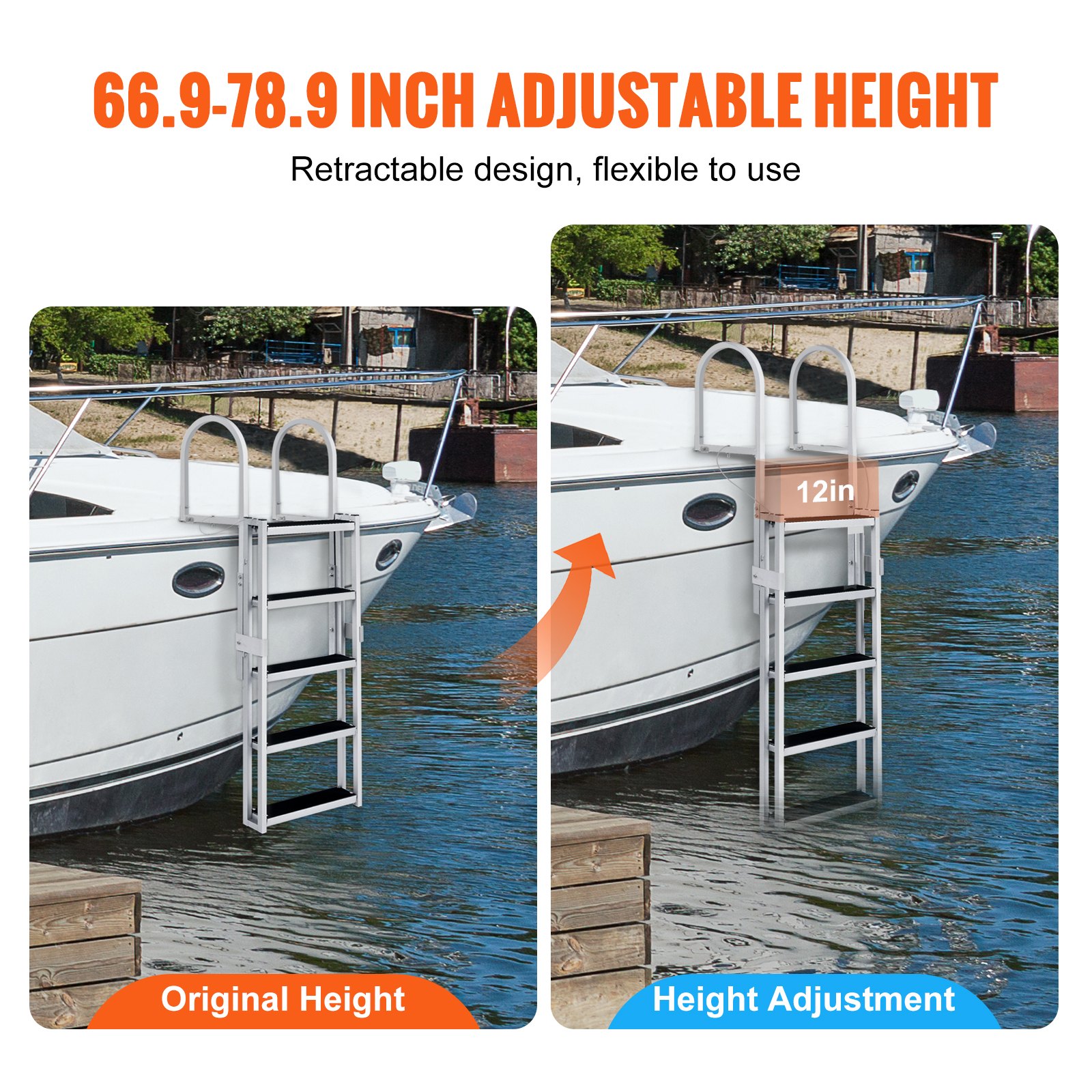 VEVOR Dock Ladder, Retractable 5 Steps, 350 lbs Load Capacity, Aluminum ...