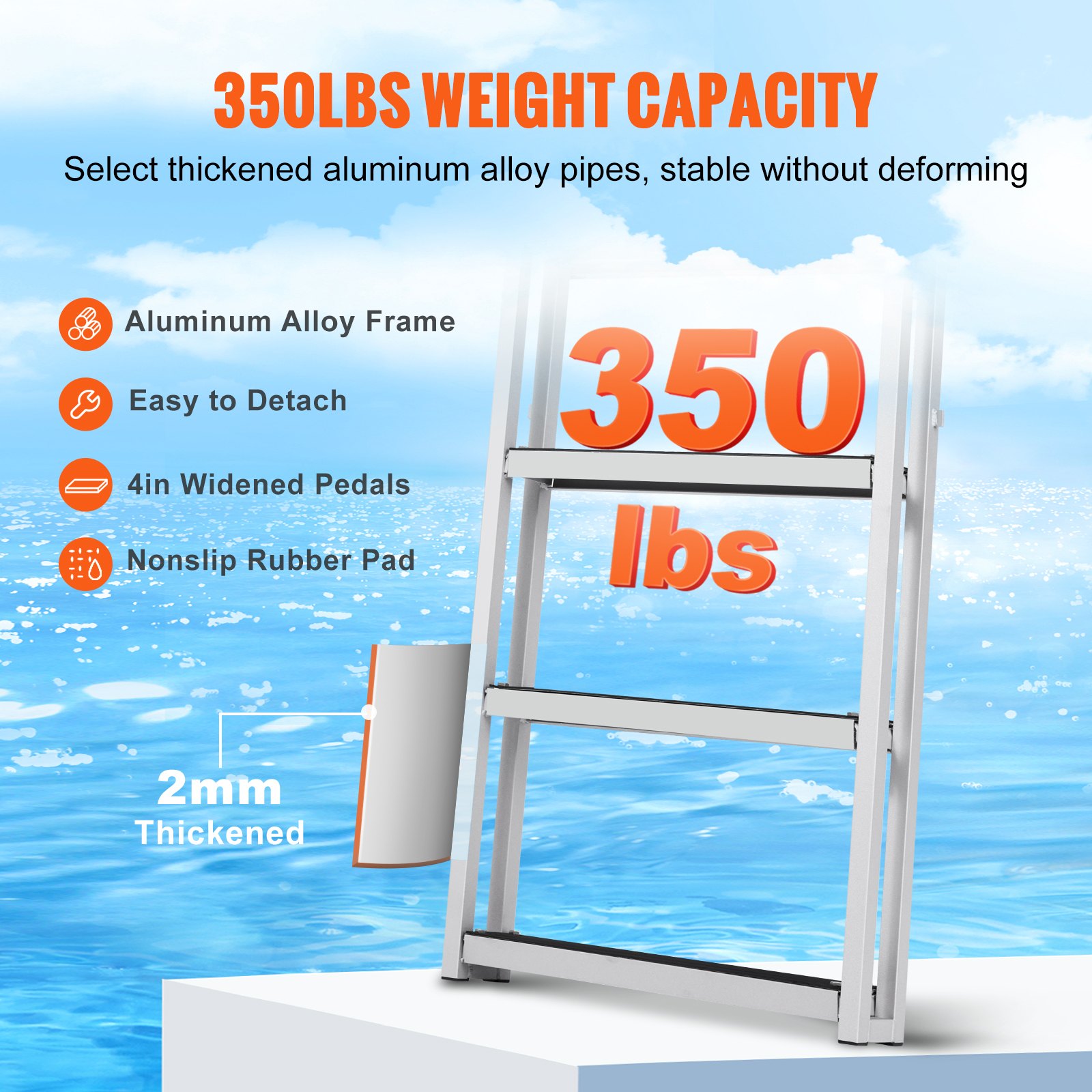 VEVOR Dock Ladder, Retractable 5 Steps, 350 lbs Load Capacity, Aluminum ...