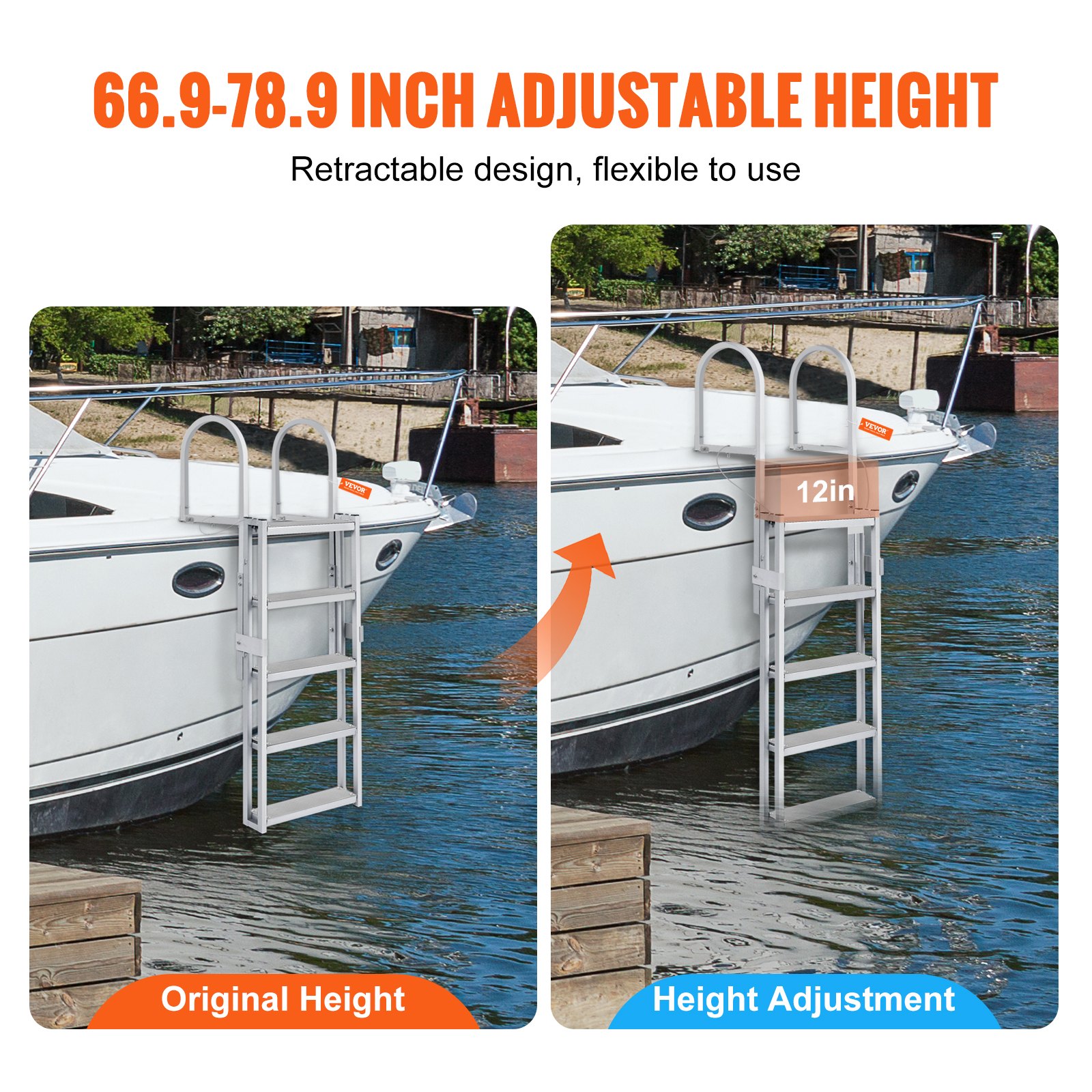 VEVOR Dock Ladder, Retractable 5 Steps, 350 lbs Load Capacity, Aluminum ...