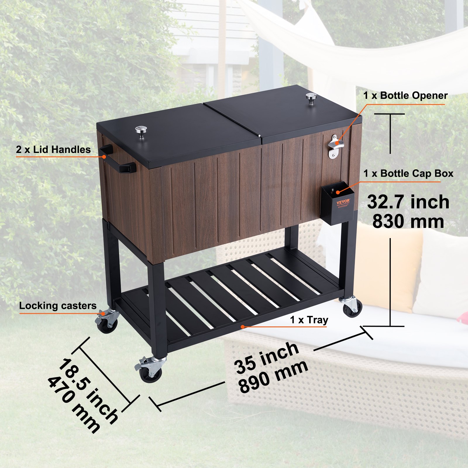 VEVOR Rolling Ice Chest Cooler Cart 80 Quart, Portable Bar Drink Cooler ...