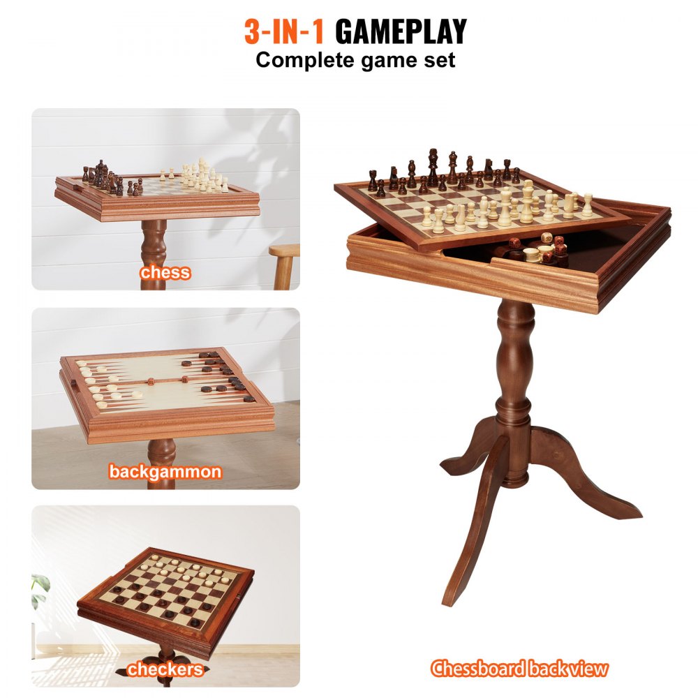 VEVOR 3-I-1 skak dam backgammon bordsæt, 18 tommer premium træ skakbord ...