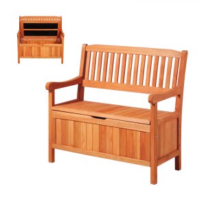 VEVOR 2 Person Outdoor Wooden Storage Bench 33 Gal Porch Deck Box ...