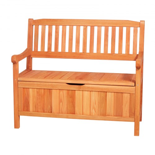 33 Gal Outdoor Wood Storage Bench Deck Box Waterproof 2-Person Outdoor ...