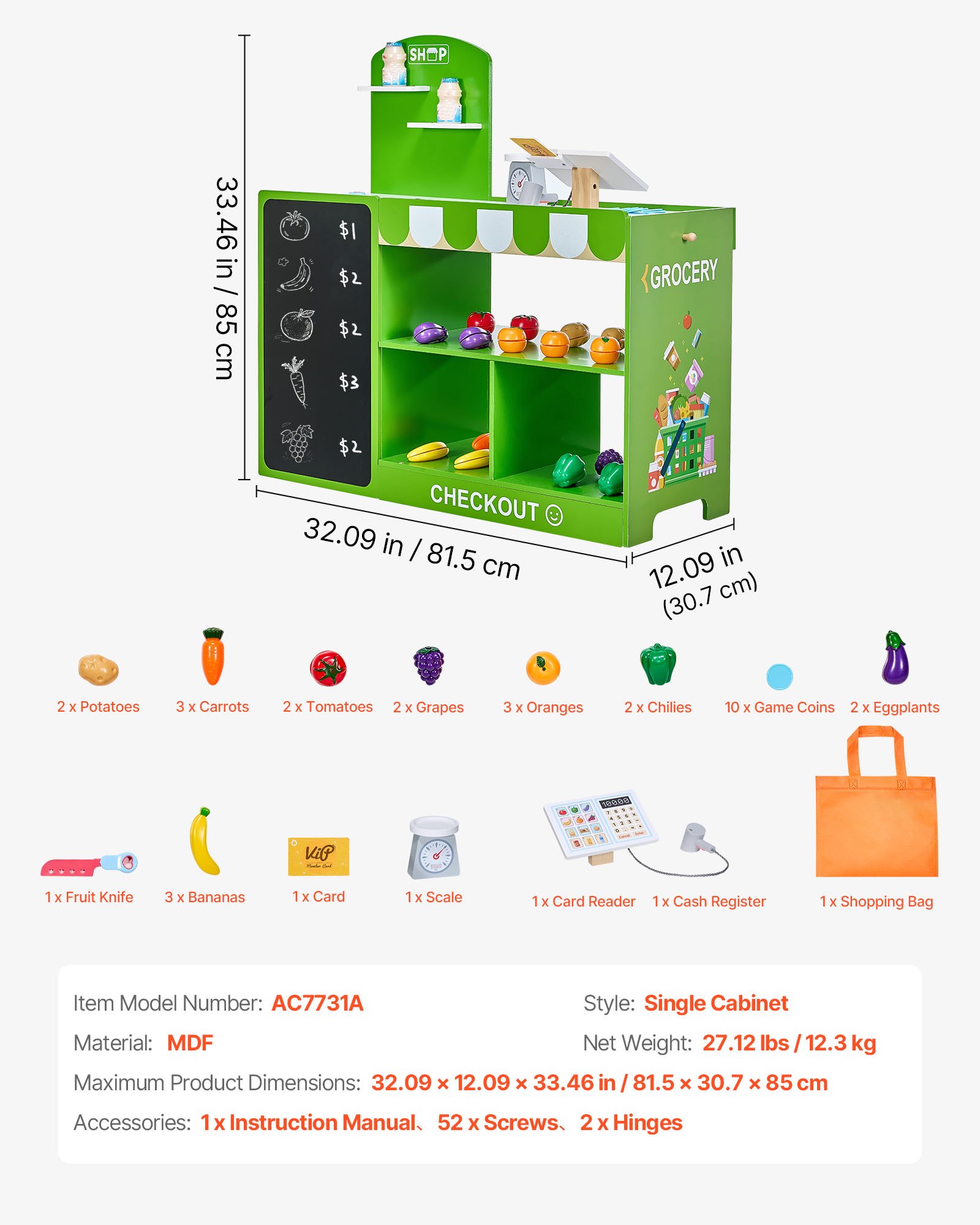 VEVOR Kids Grocery Store Playset, Wooden Play Market Stand with ...