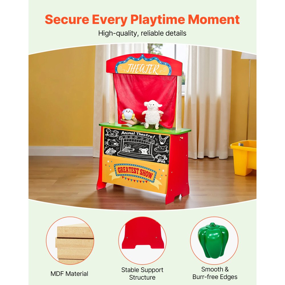VEVOR Wooden Puppet Theater with Curtains, 2-in-1 Reversible Play Store ...